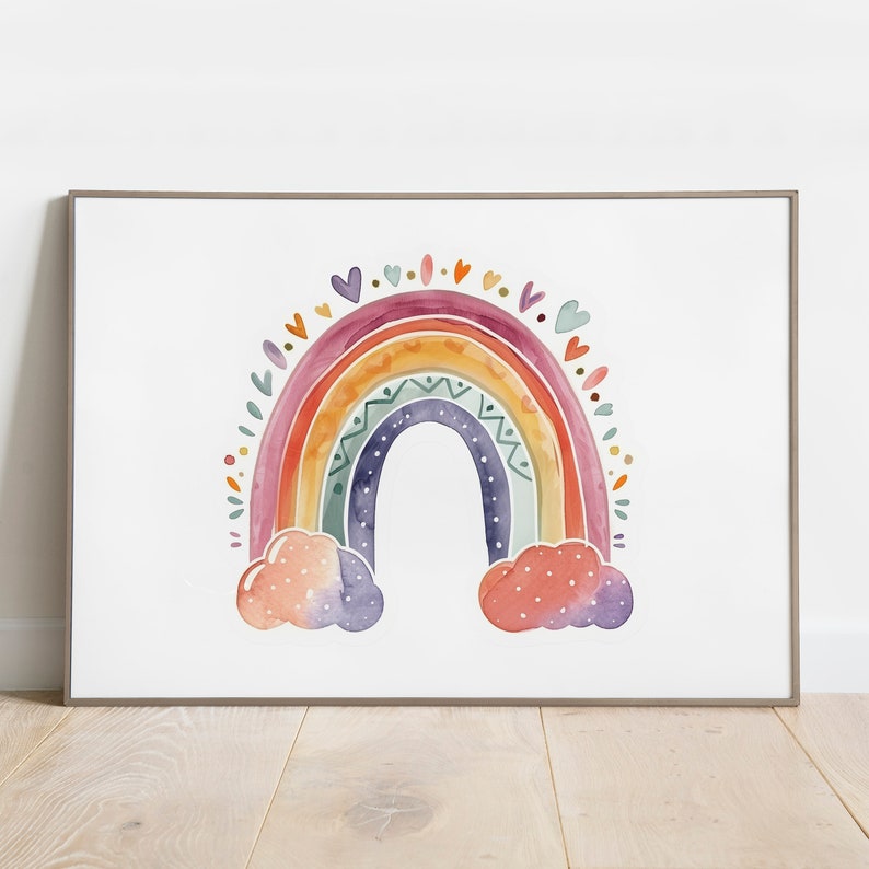 Watercolor Boho Rainbow Clipart Stickers Watercolor Rainbow 9 PNG Baby ...