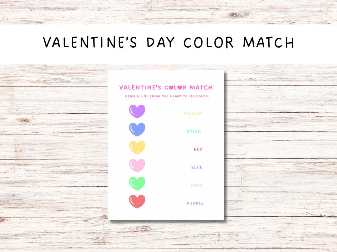 Valentine’s Day Color Match Activity Worksheet for Toddlers, Preschool ...