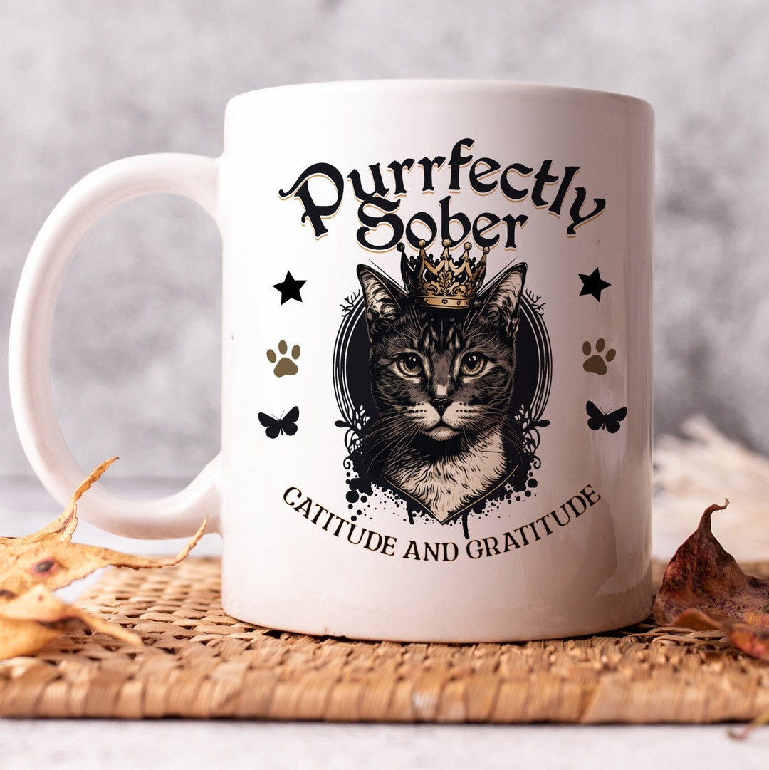 AA Sobriety Mug for Sober Cat Lovers 1 Year Clean Alcholics Anonymous ...