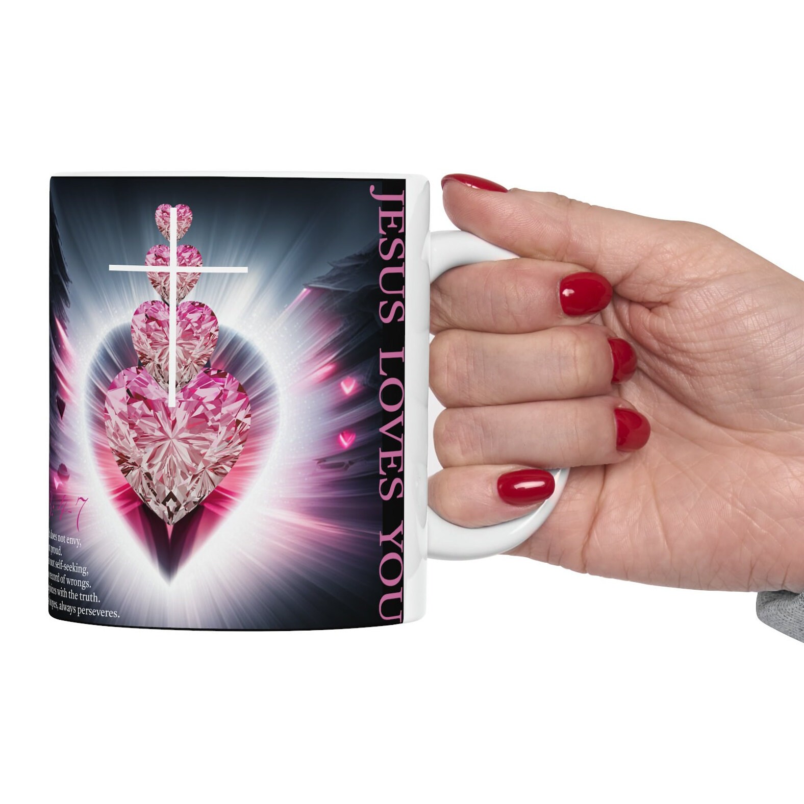JESUS CHRIST CROSS Coffee Mug Heart Mug Corinthians 13:4-7 Ceramic Mug ...