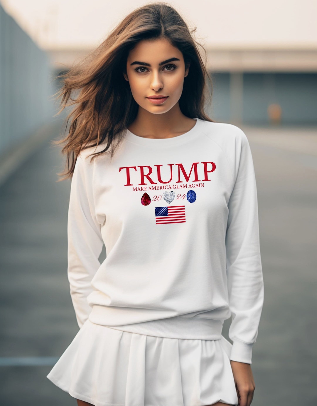 TRUMP MAGA SWEATSHIRT Womens American Flag Shirt America First Long ...