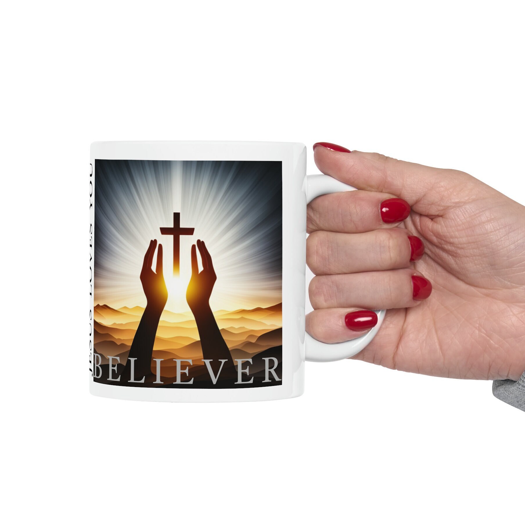 JESUS CHRIST CROSS Mug Believer Mug Christ Coffee Cup Christian Mug ...