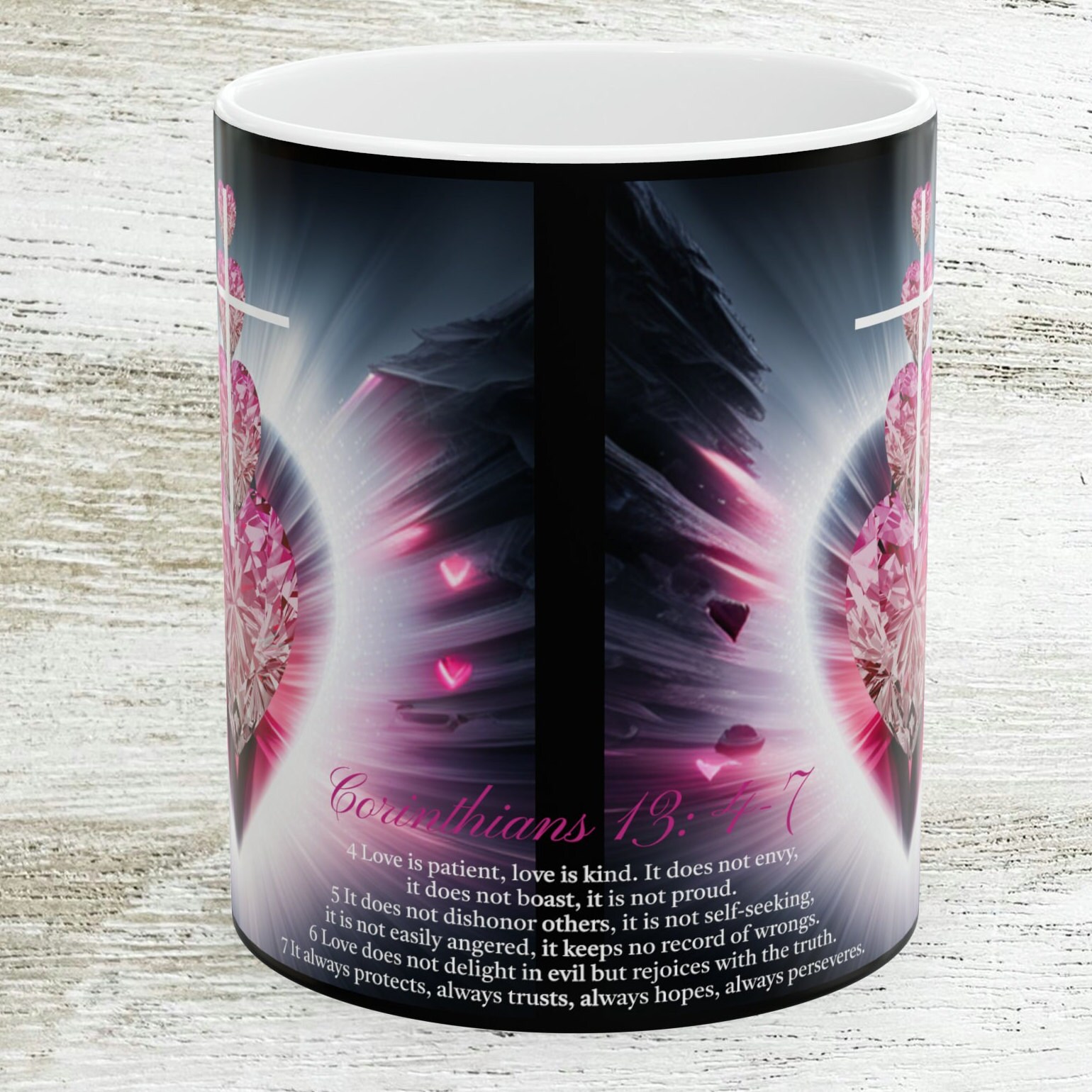 JESUS CHRIST CROSS Coffee Mug Heart Mug Corinthians 13:4-7 Ceramic Mug ...