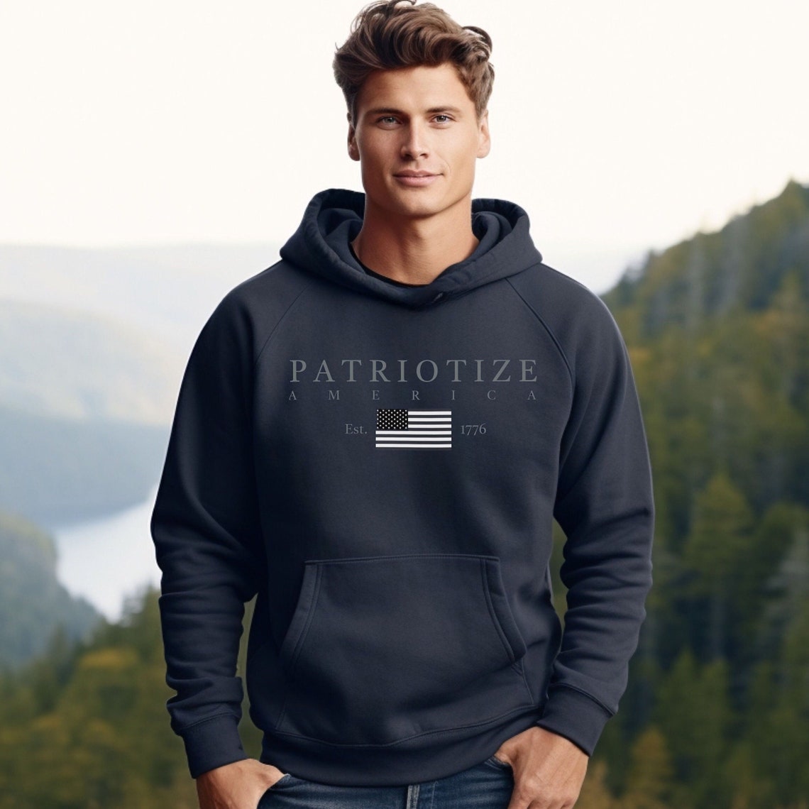 PATRIOTIC AMERICAN FLAG Hoodie Freedom Sweatshirt Gift for Him Crewneck ...