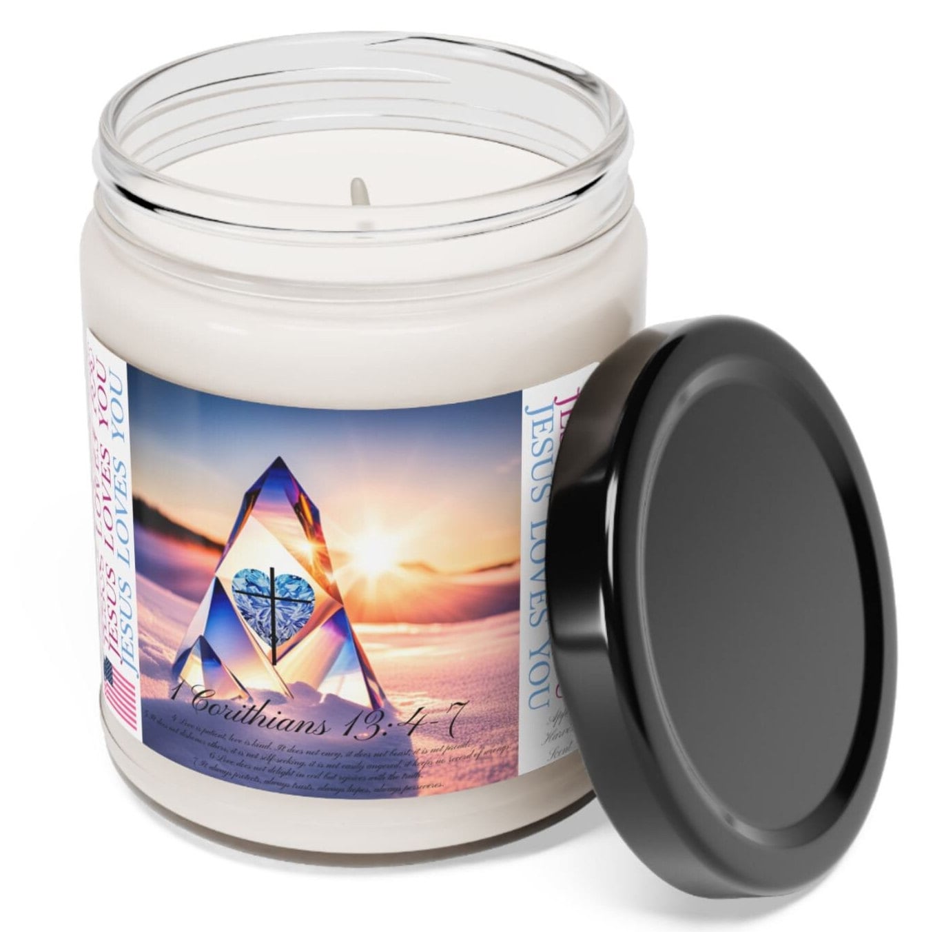JESUS CHRIST CROSS Heart Candle 1 Corinthians 13:4-7 Christian Candle ...