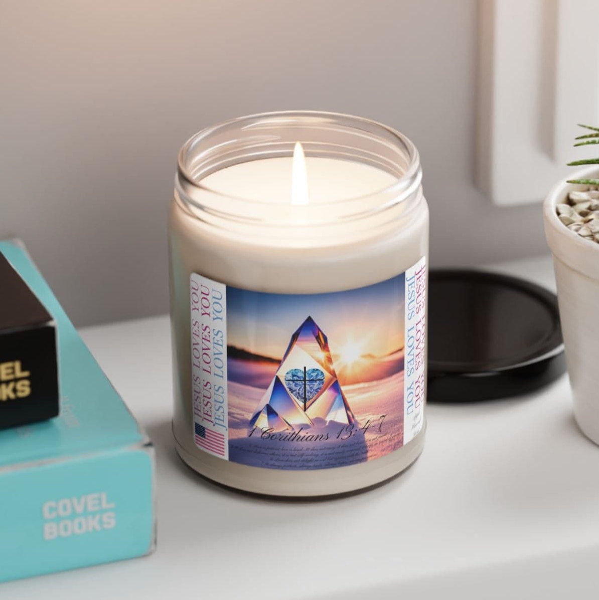 JESUS CHRIST CROSS Heart Candle 1 Corinthians 13:4-7 Christian Candle ...