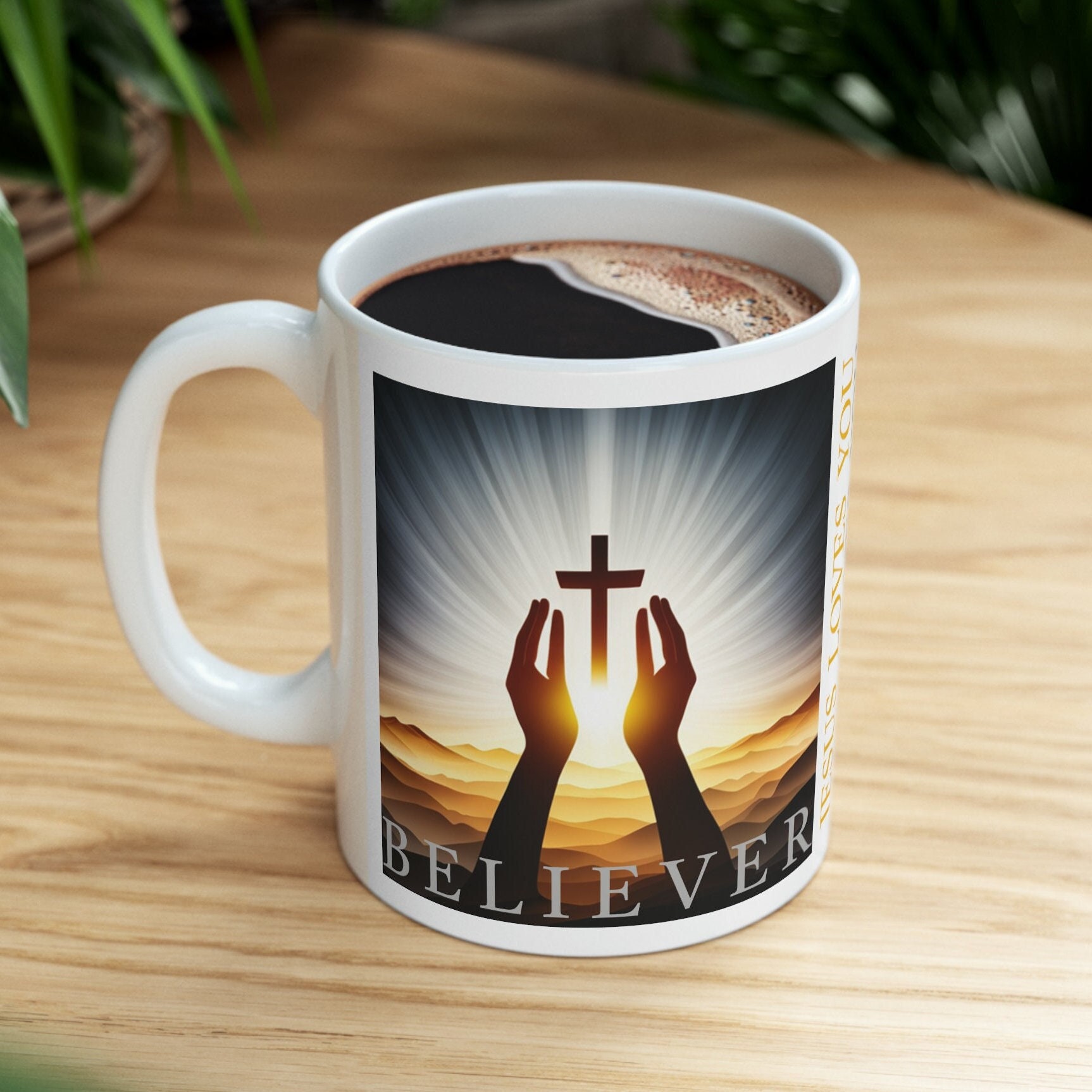 JESUS CHRIST CROSS Mug Believer Mug Christ Coffee Cup Christian Mug ...