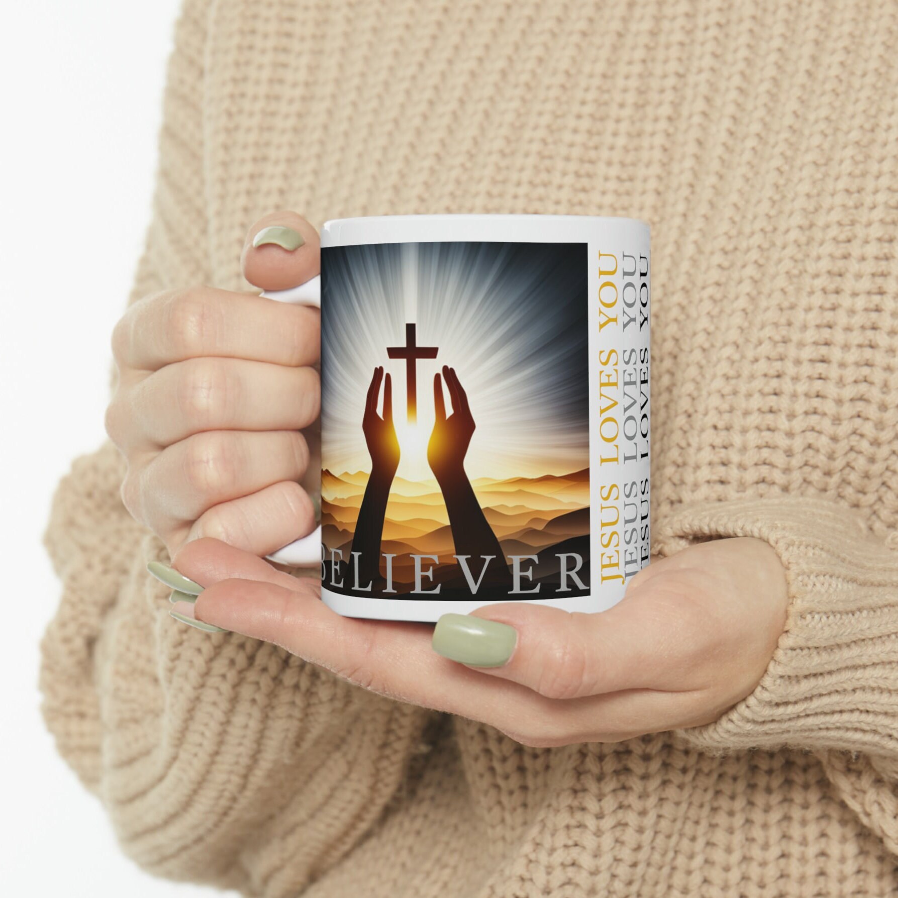 JESUS CHRIST CROSS Mug Believer Mug Christ Coffee Cup Christian Mug ...