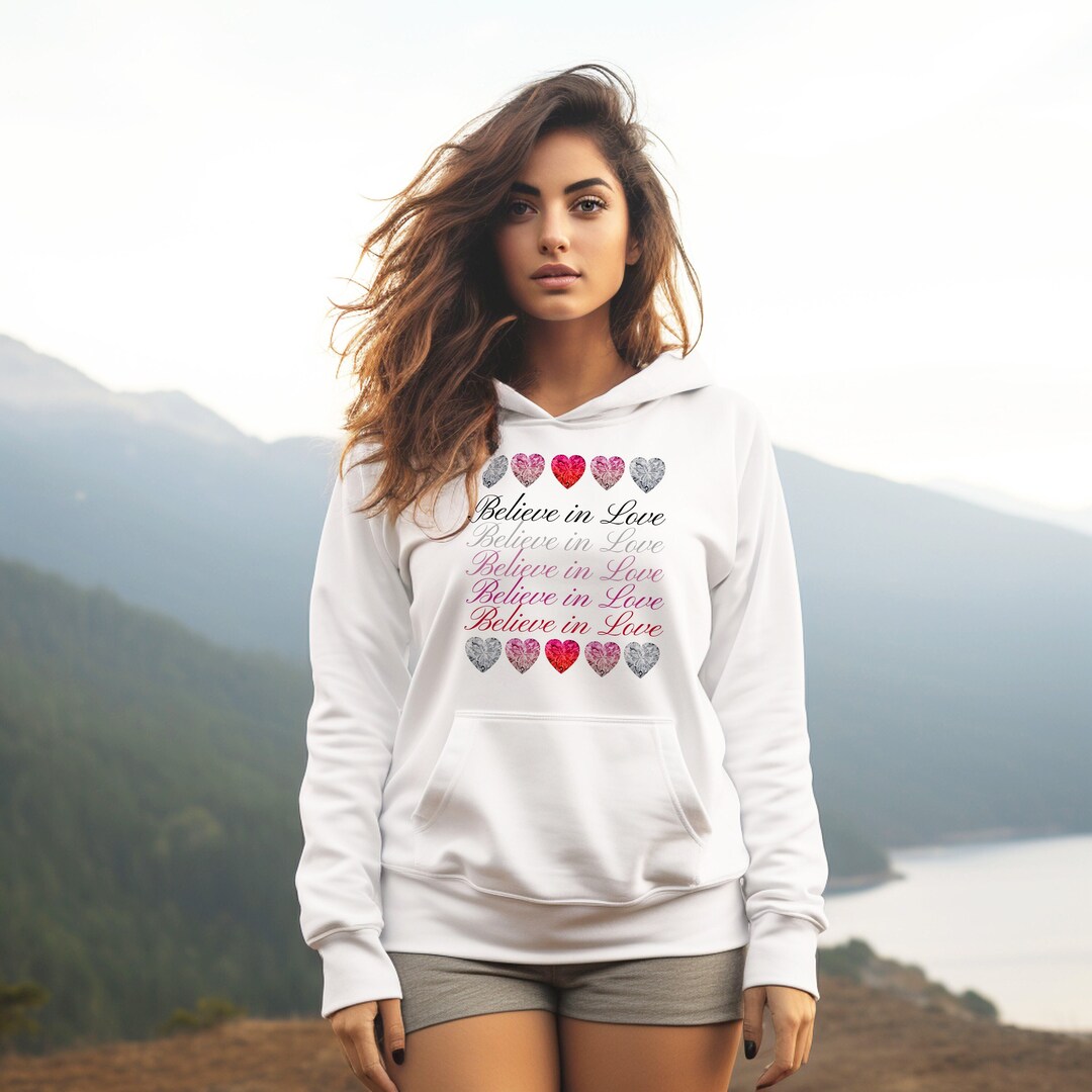 LOVE HEARTS BELIEVE Sweatshirt Diamond Pullover Love Shirt Love Hooded ...