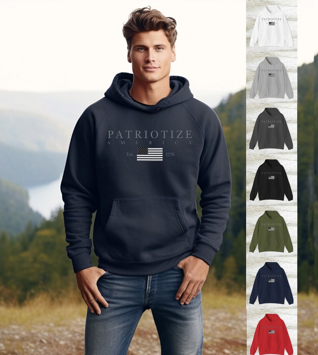 PATRIOTIC AMERICAN FLAG Hoodie Freedom Sweatshirt Gift for Him Crewneck ...