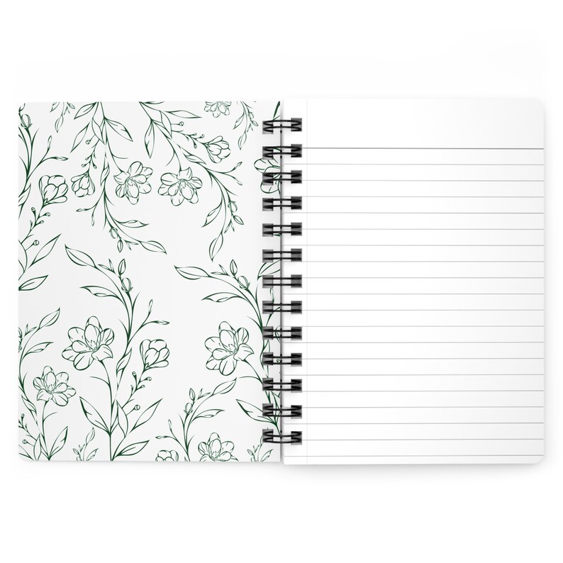 Dark Green and White Floral Spiral Notebook Journal 150 Pages 5x7 ...