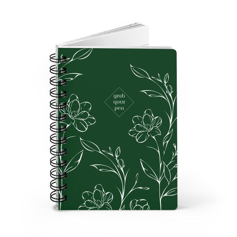 Dark Green and White Floral Spiral Notebook Journal 150 Pages 5x7 ...
