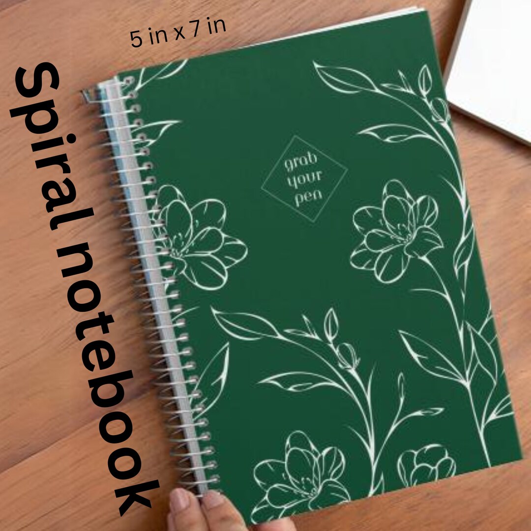 Dark Green and White Floral Spiral Notebook Journal 150 Pages 5x7 ...