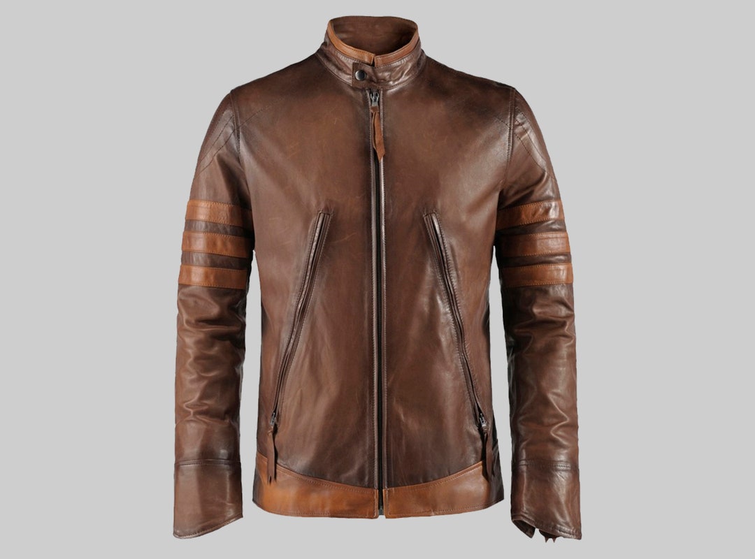 Wolverine Leather Jacket Mens Genuine Cowhide Leather Motorcycle Jacket ...