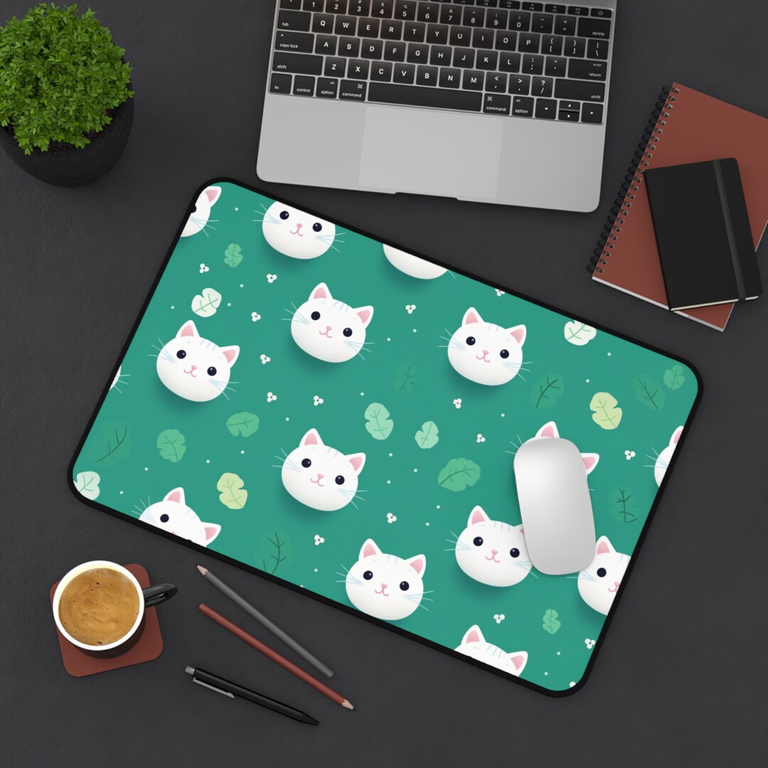 Cute Cat Desk Mat, Teal Desk Mat, Green Desk Mat - Etsy