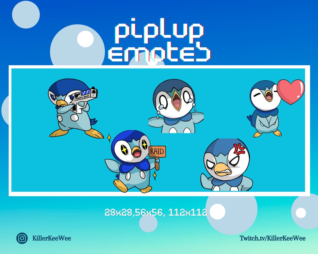 Pokémon Emotes Piplup Pack for Twitch and Discord, Cute Penguin Emotes ...