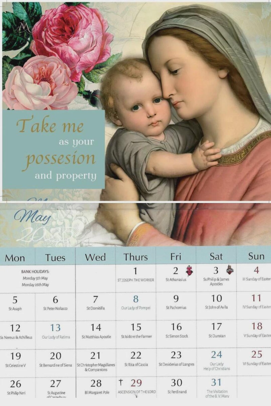 Wall Calendar 2025 Our Lady From Franciscans Charity Catholic Christian ...