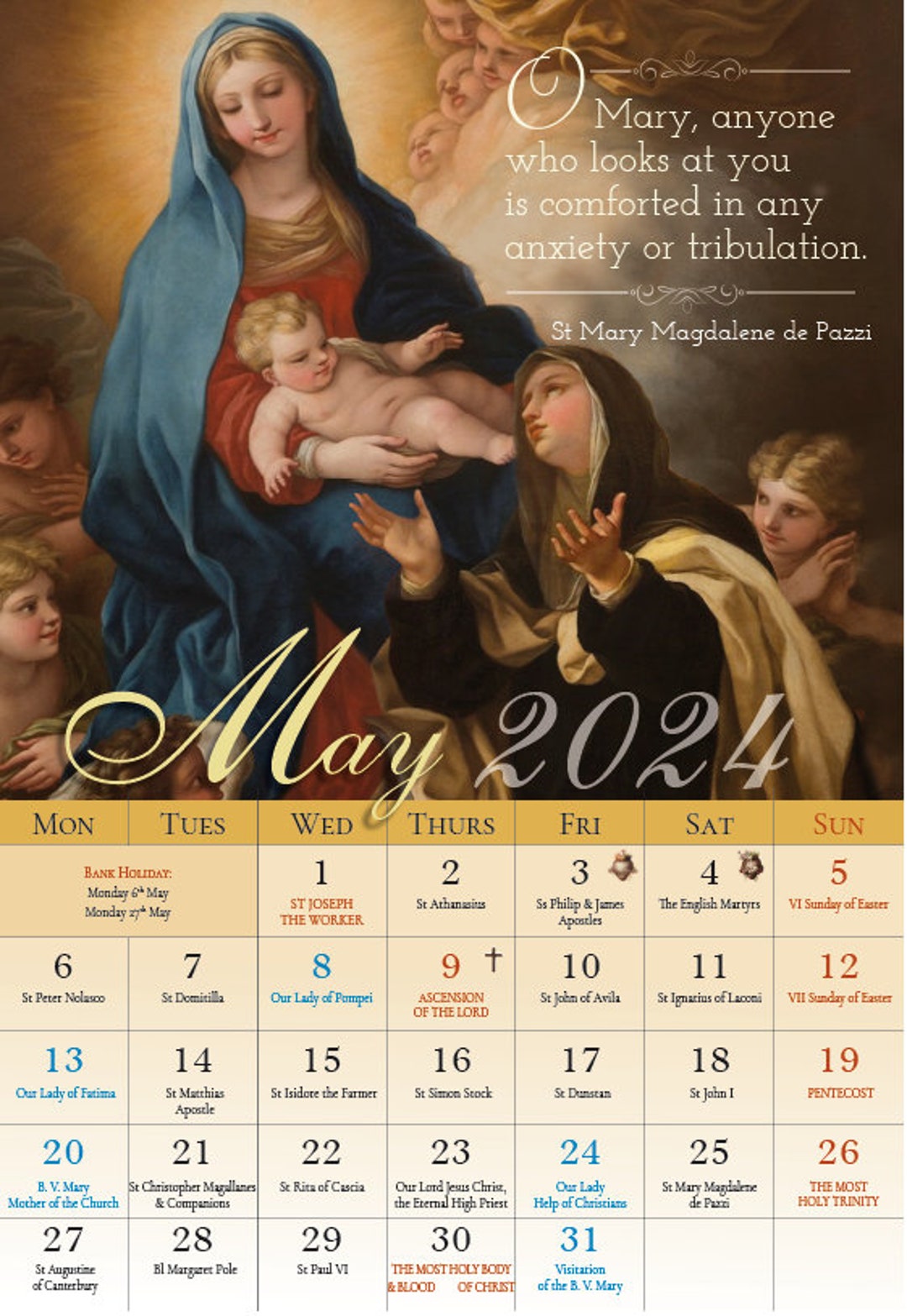 Wall Calendar 2024 Our Lady and Saints From Franciscans Charity ...