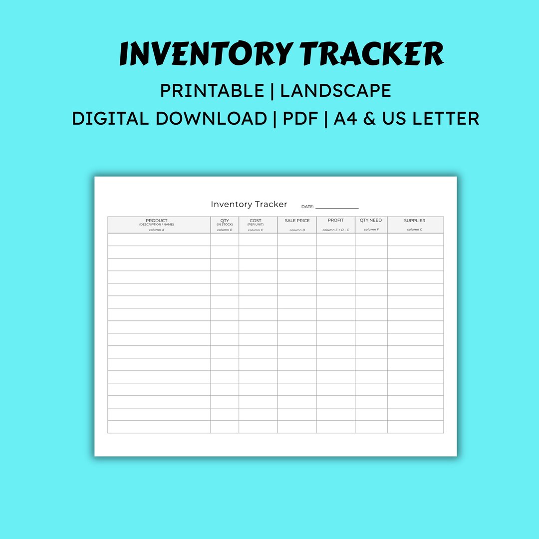 Printable Simple Inventory Tracker | Landscape Format | Small Business ...
