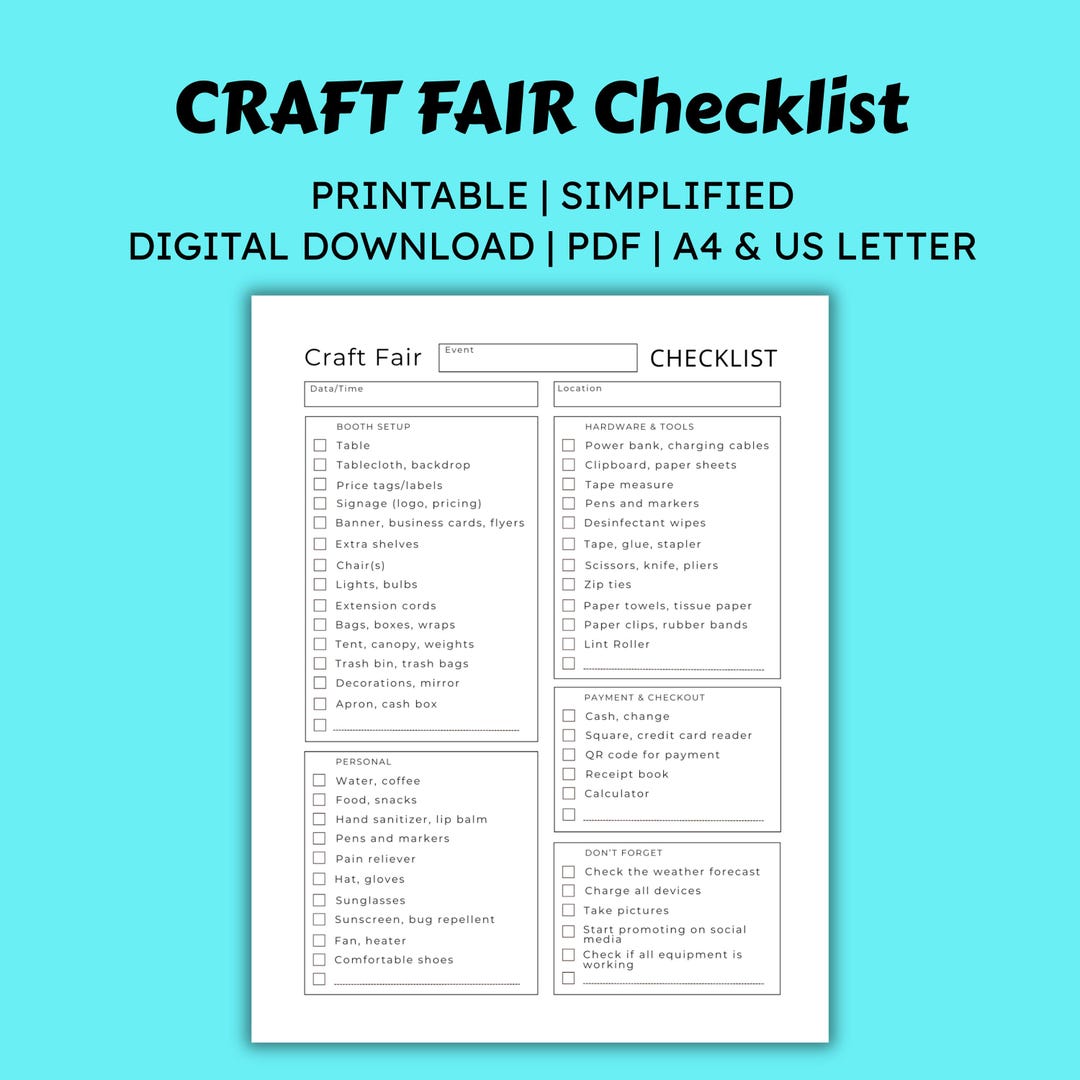 Printable Craft Fair Checklist: Market Vendor Organizer (PDF Download ...