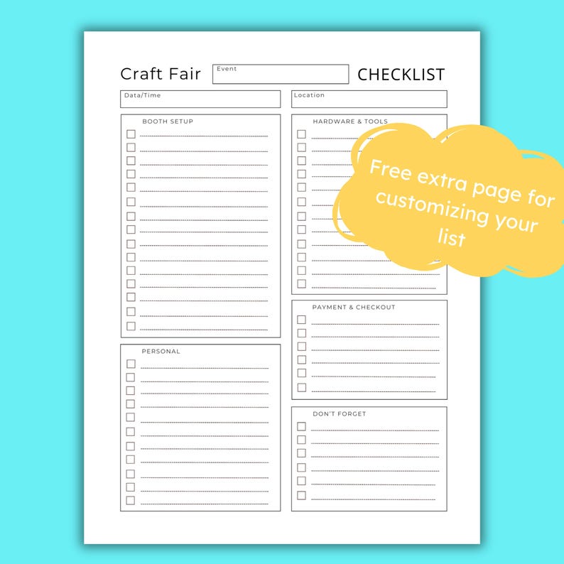 Printable Craft Fair Checklist: Market Vendor Organizer (PDF Download ...