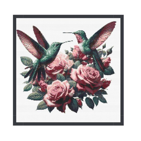 Hummingbird and Roses Cross Stitch Chart - Etsy