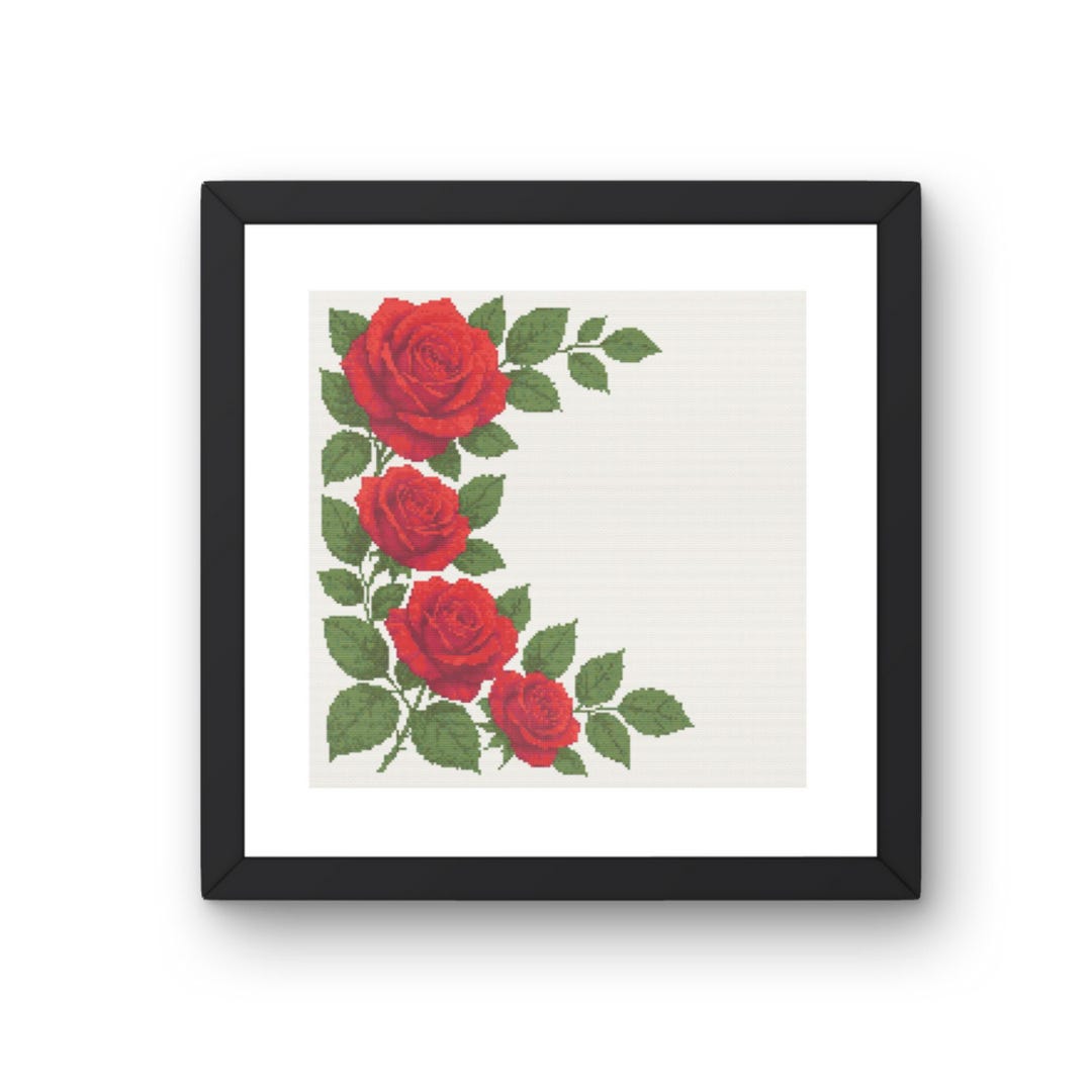 Rose Corner Cross Stitch Pattern Red Flowers PDF Digital Download - Etsy UK