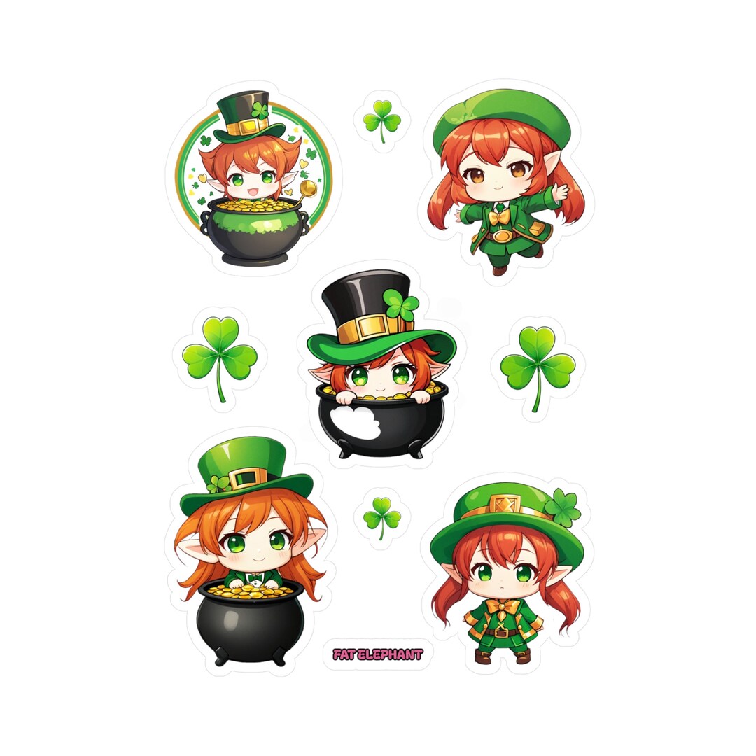 Kawaii Leprechauns and Clover Sticker Sheet - Cute St Patricks Day ...