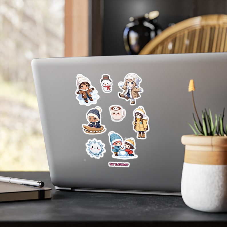 Kawaii Winter Fun Sticker Sheet - Adorable Kids Playing in Snow Vinyl ...
