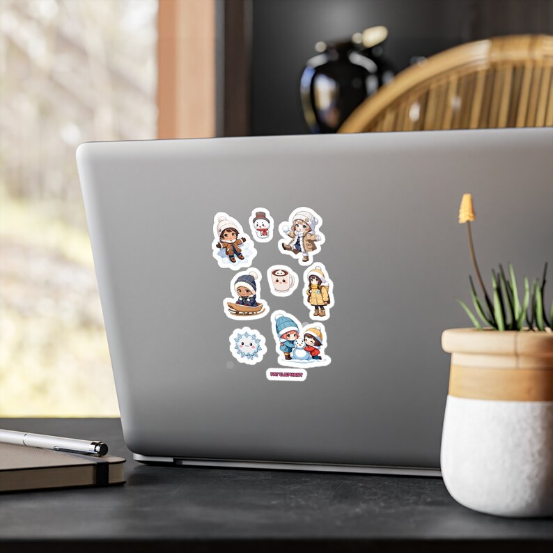 Kawaii Winter Fun Sticker Sheet - Adorable Kids Playing in Snow Vinyl ...