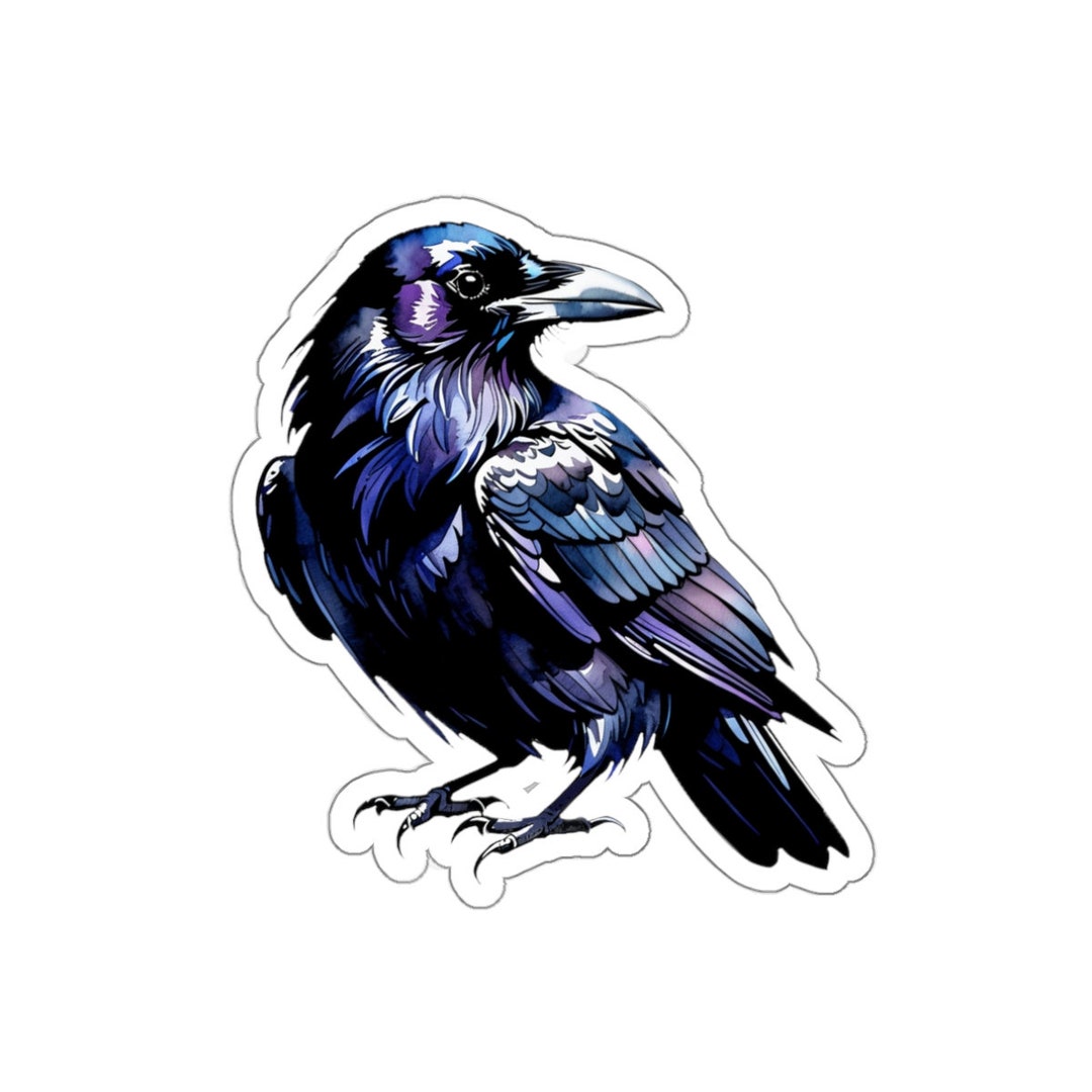 Watercolor Raven Vinyl Sticker - Die-cut, Water-resistant, Indoor ...