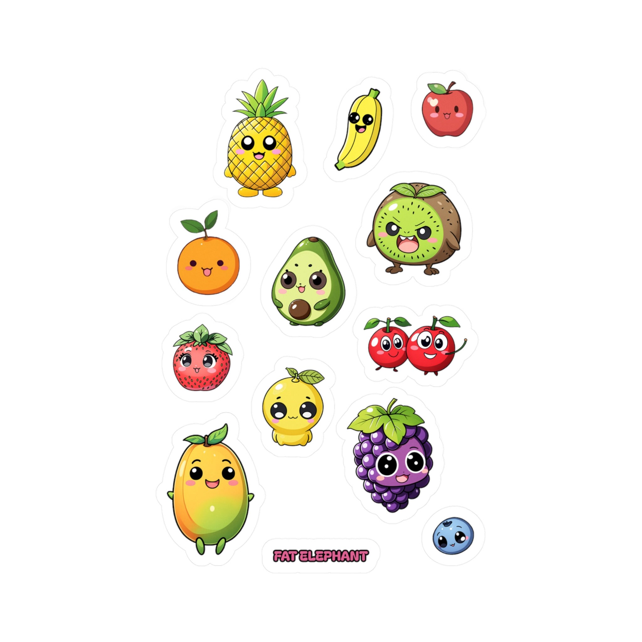 Kawaii Fruit Fiesta Vinyl Decal Sticker Sheet - 12 Adorable Fruity ...