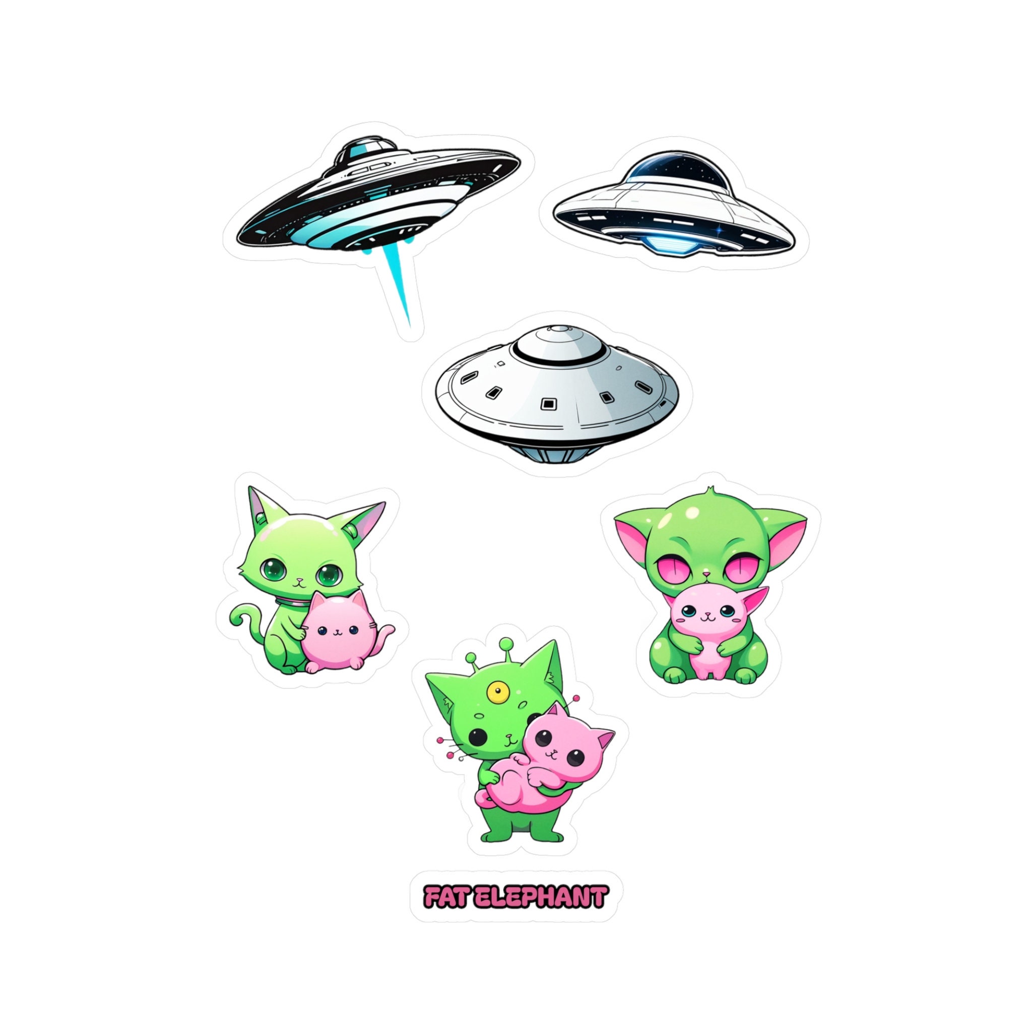 Alien Cats and Ufos Sticker Sheet Kawaii Cute Anime Chibi Stickers - Etsy