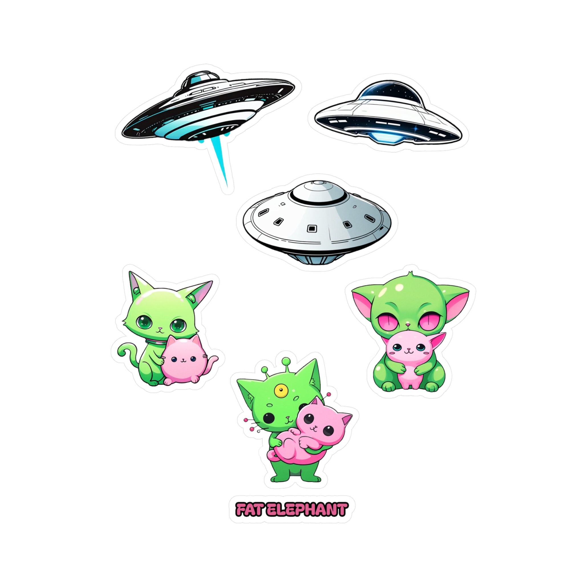 Alien Cats and Ufos Sticker Sheet Kawaii Cute Anime Chibi Stickers - Etsy