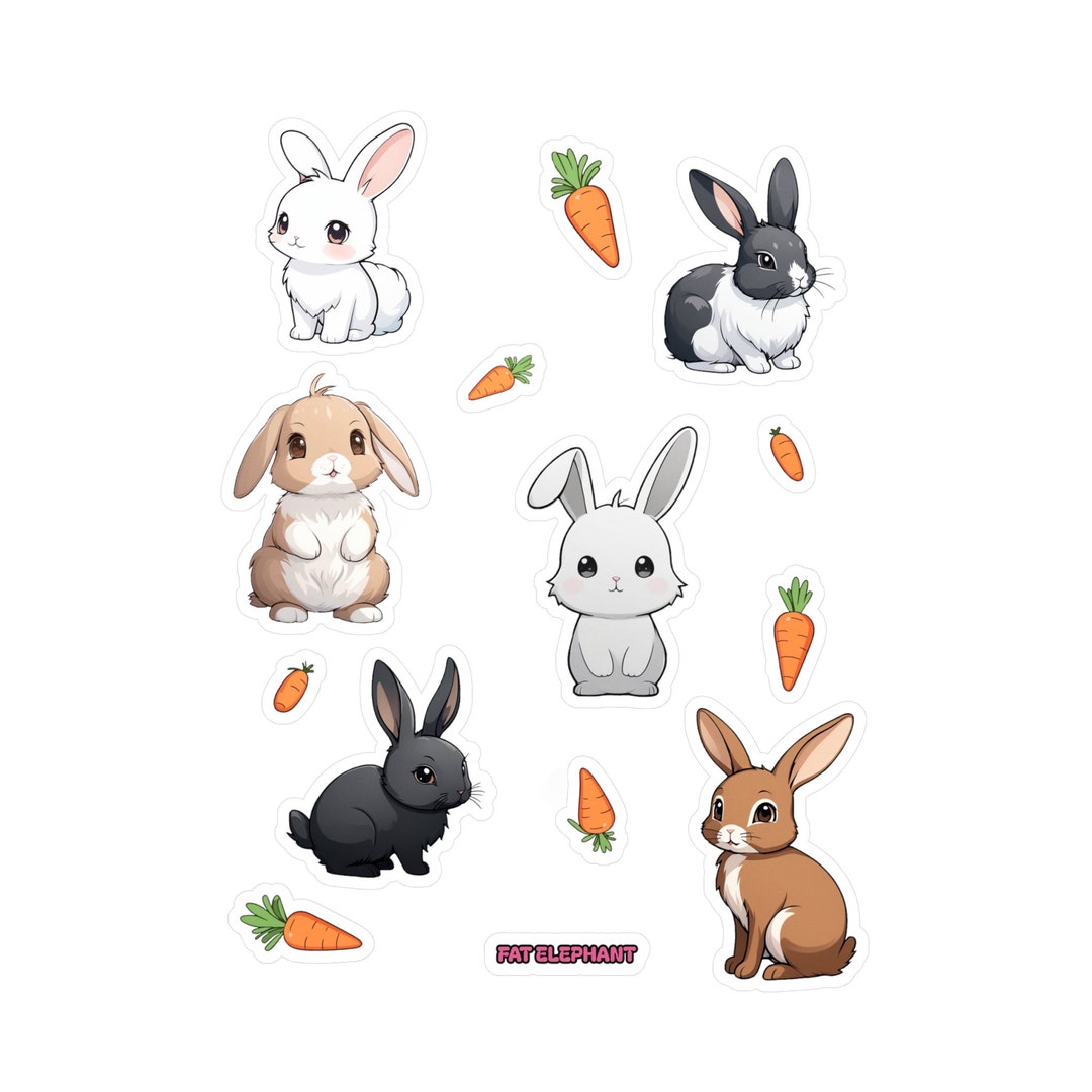 Kawaii Bunny Sticker Sheet, Cute Anime Chibi Rabbits Perfect for ...
