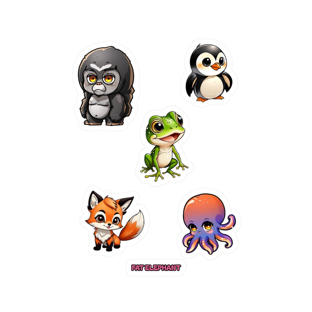 Chibi Animal Vinyl Decal Sticker Sheet - Gorilla, Octopus, Red Fox ...
