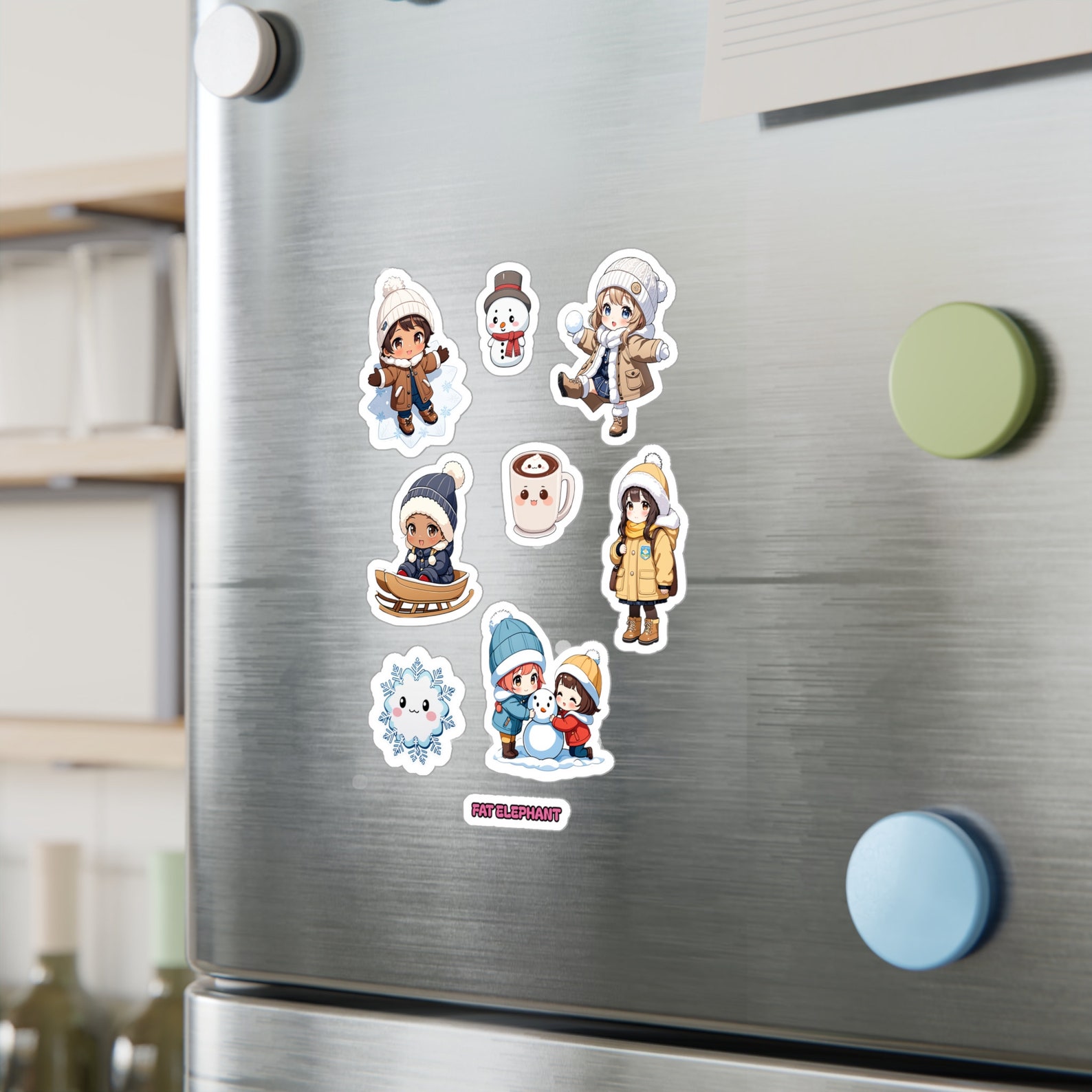 Kawaii Winter Fun Sticker Sheet - Adorable Kids Playing in Snow Vinyl ...