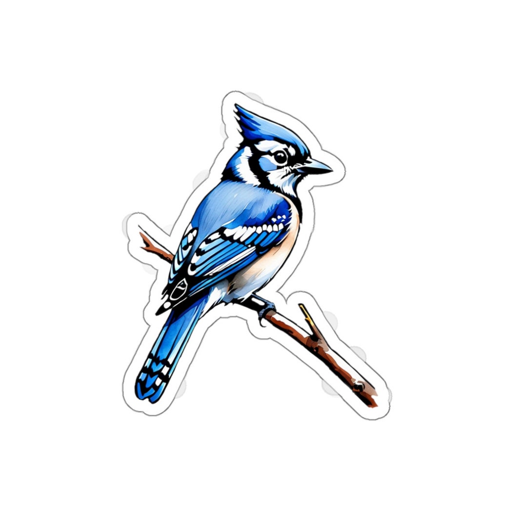 Watercolor Blue Jay Bird Vinyl Sticker - Die-cut, Water-resistant ...