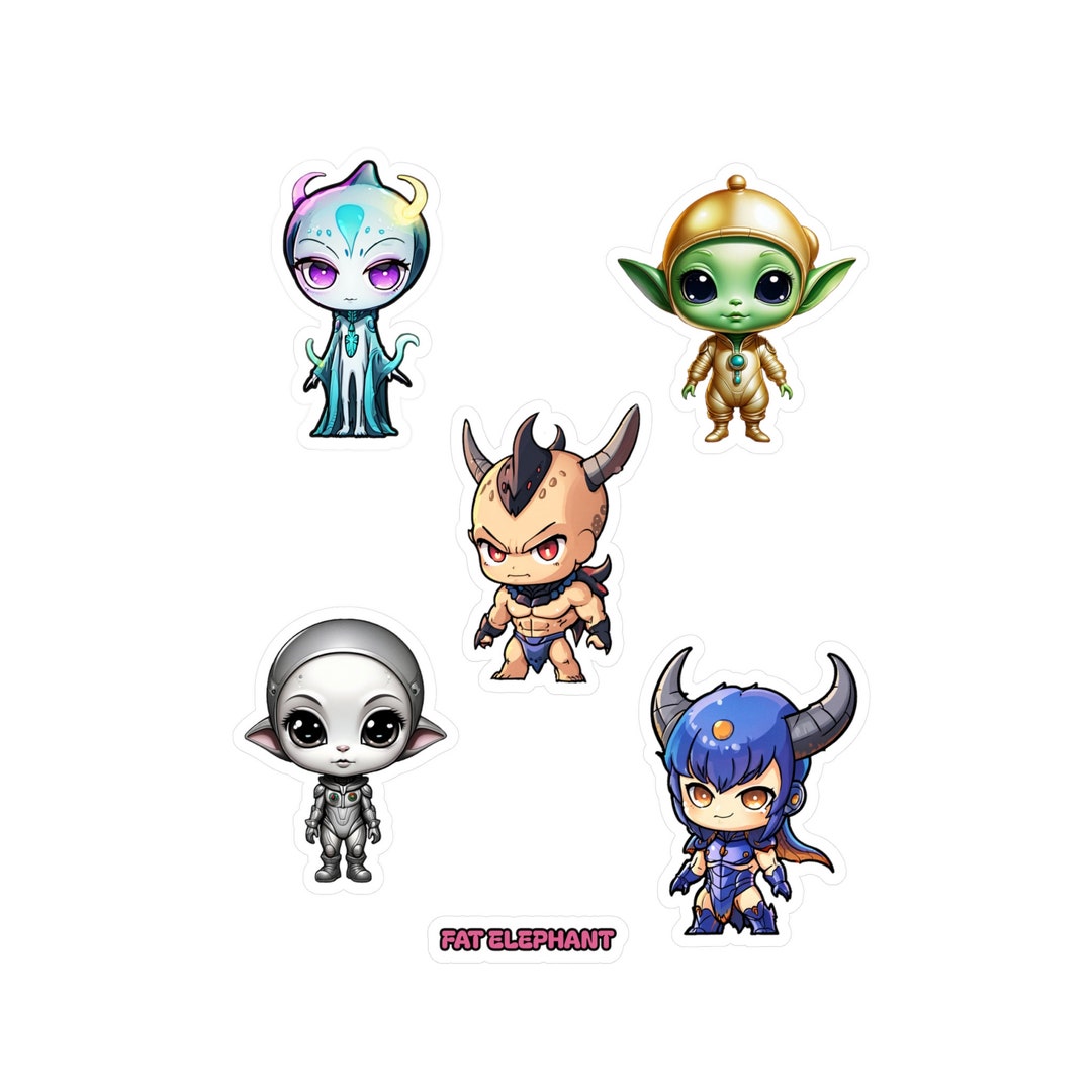 Kawaii Alien Vinyl Decal Sticker Sheet - Set of 5 Cute Kawaii ...