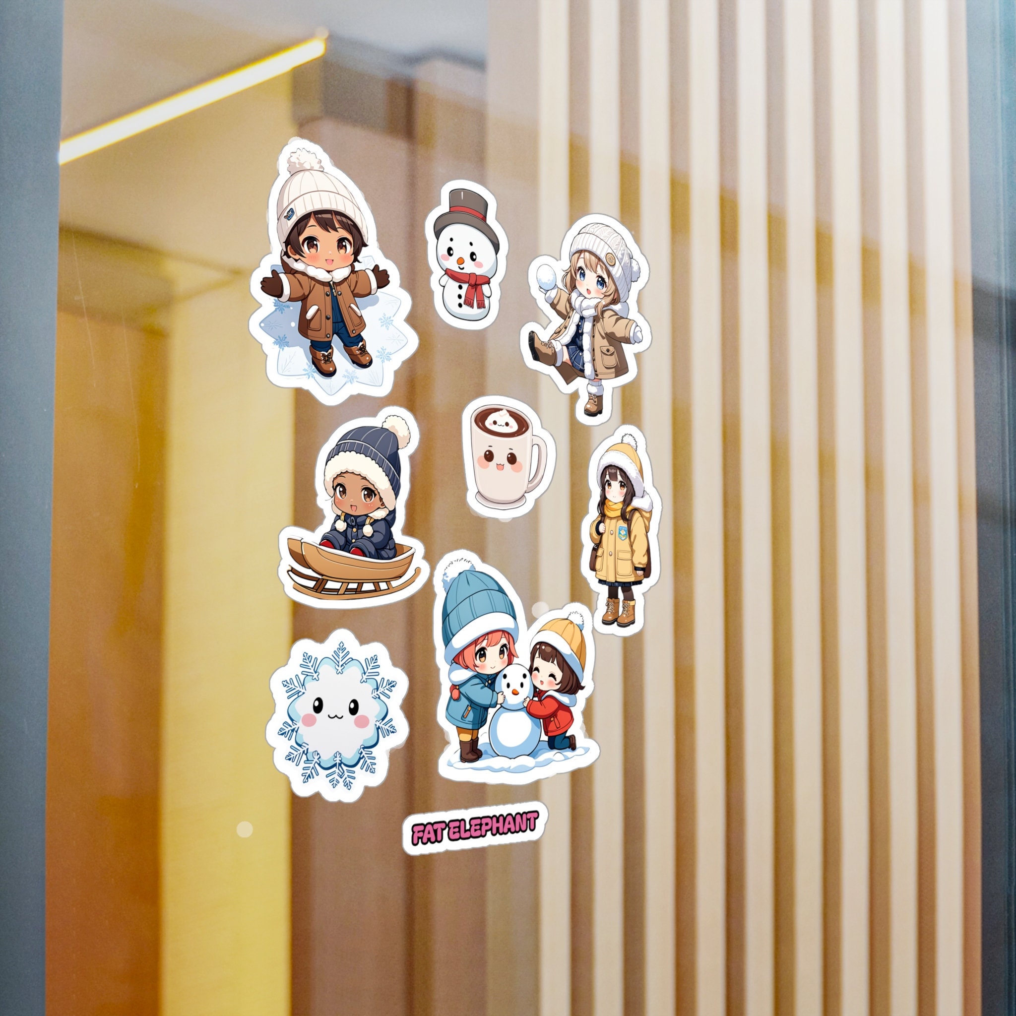 Kawaii Winter Fun Sticker Sheet - Adorable Kids Playing in Snow Vinyl ...