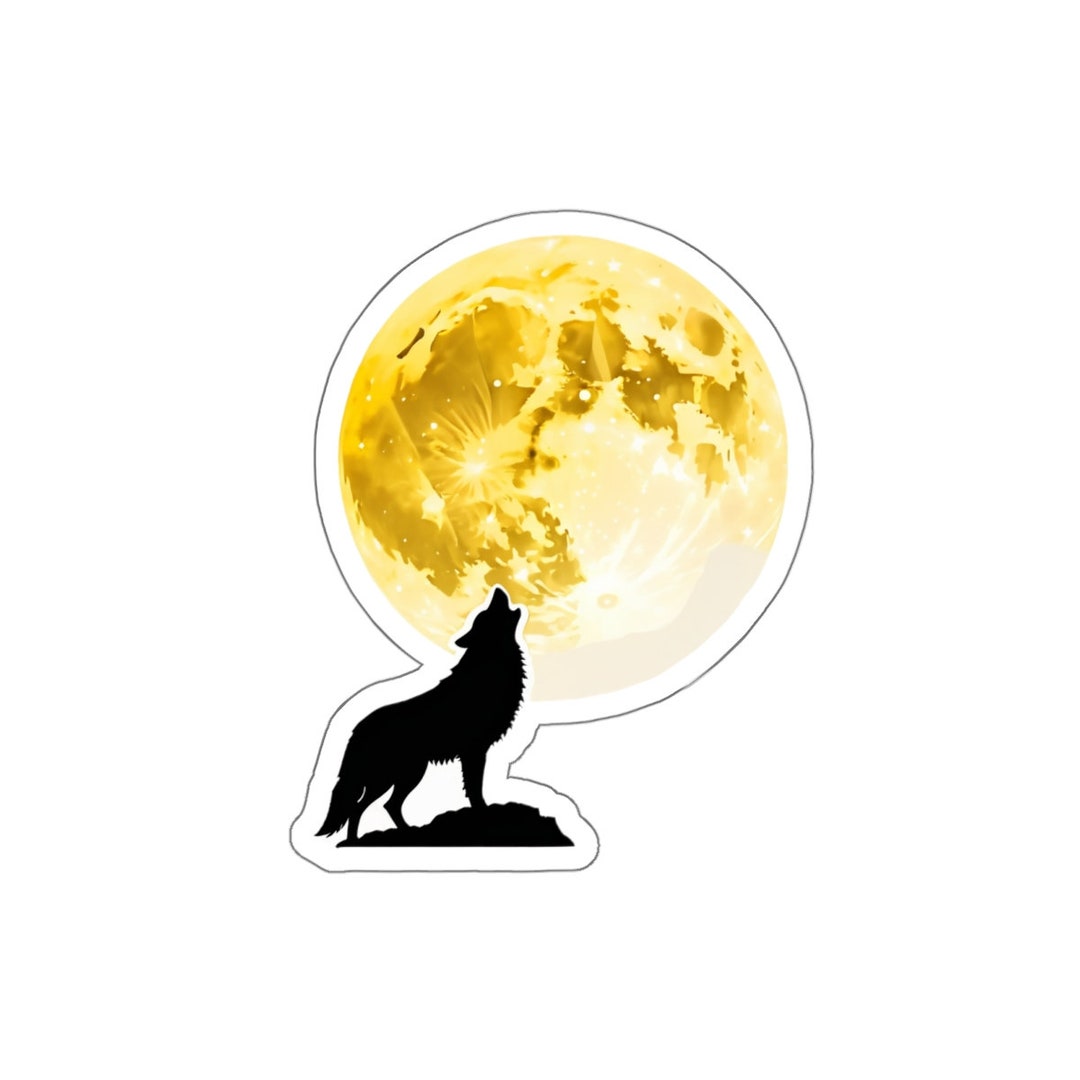 Moon and Howling Wolf Sticker. Perfect for Laptops, Water Bottles ...
