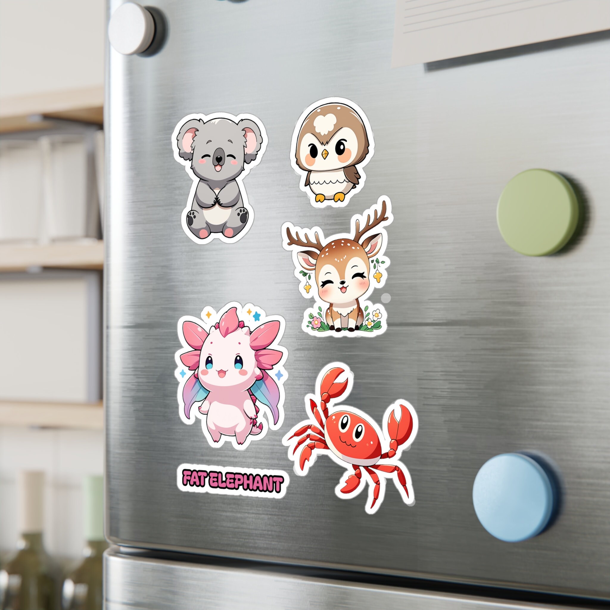 Kawaii Animal Vinyl Decal Sticker Sheet - 5 Animals - Owl, Koala, Crab ...