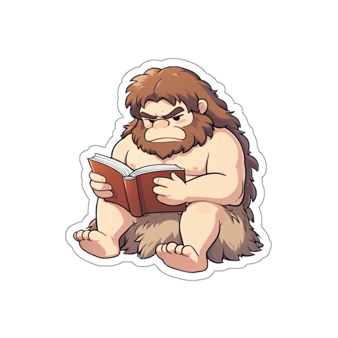 Cute Kawaii Reading Neanderthal Vinyl Literary Sticker - Perfect for ...