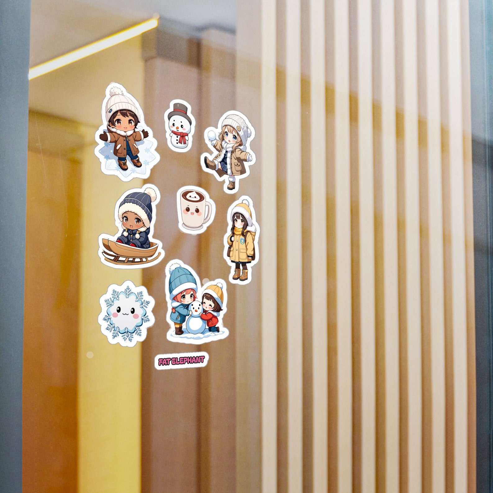 Kawaii Winter Fun Sticker Sheet - Adorable Kids Playing in Snow Vinyl ...