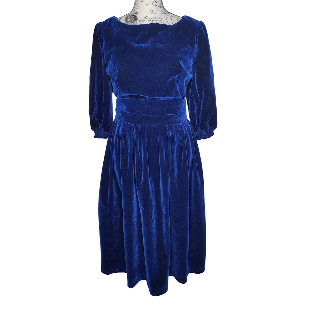 Vintage Feiinvan Blue Velvet Small Dress, Fit & Flare, Romantic Goth ...