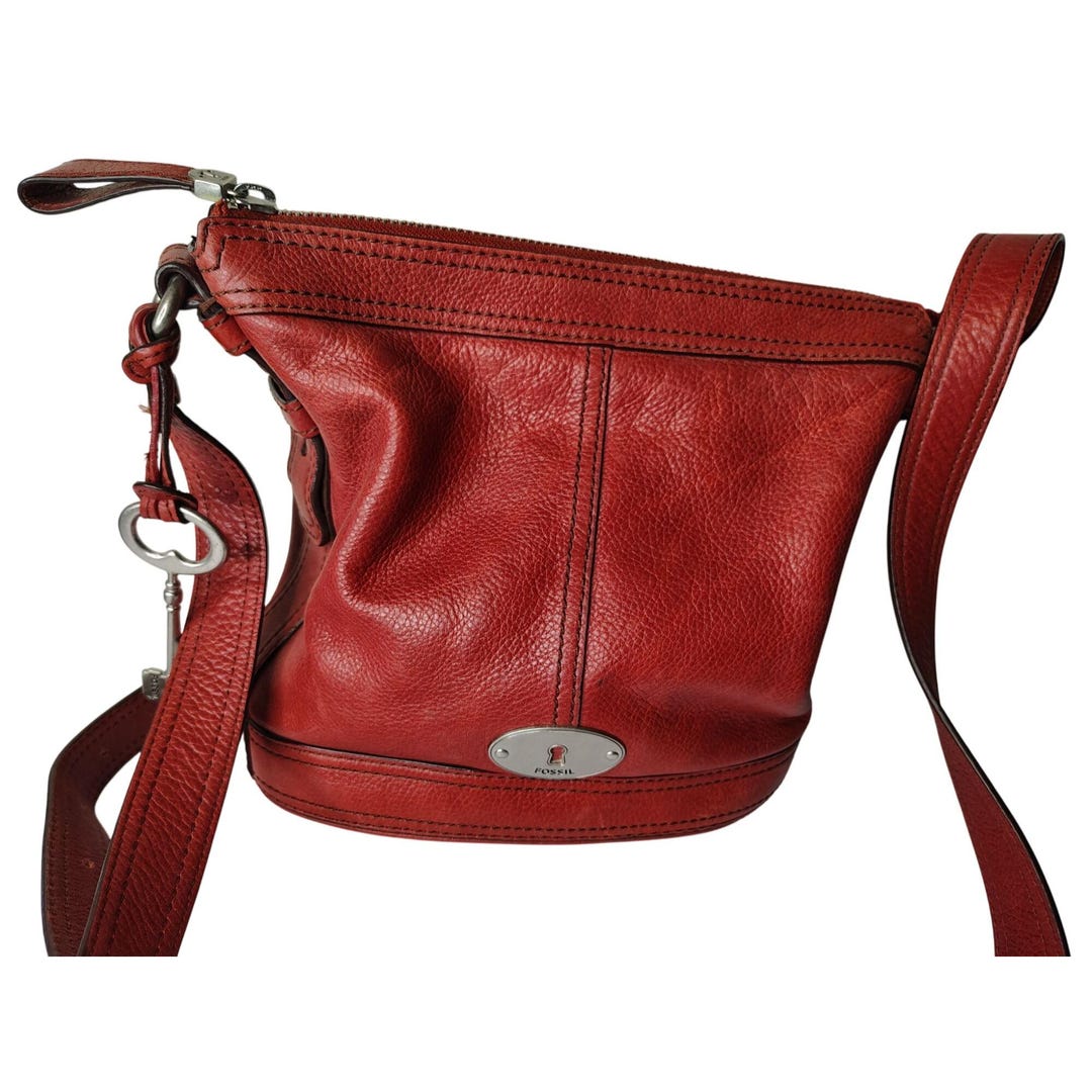 Vintage Burgundy Red Leather Fossil Bucket Shoulder Bag Purse, Large ...