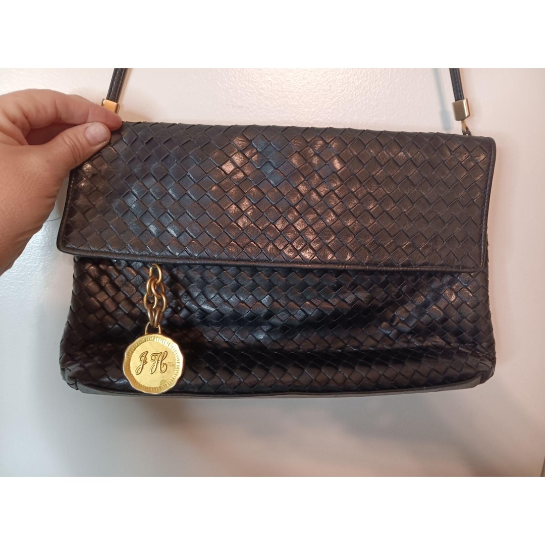 Vintage Jay Herbert Woven Black Leather Purse Long Strap, Soft ...