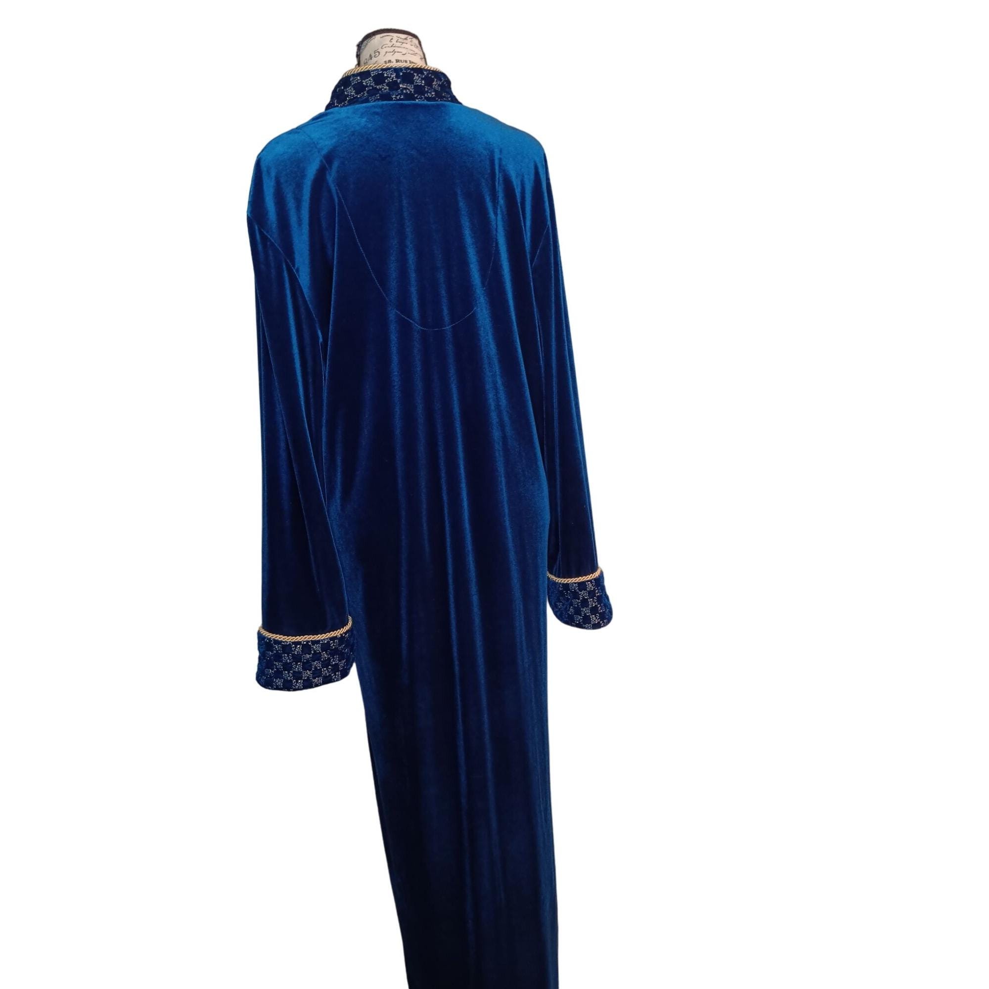 Vintage Adonna Medium Blue Velvet Nightgown Housecoat, Quilted Gold ...