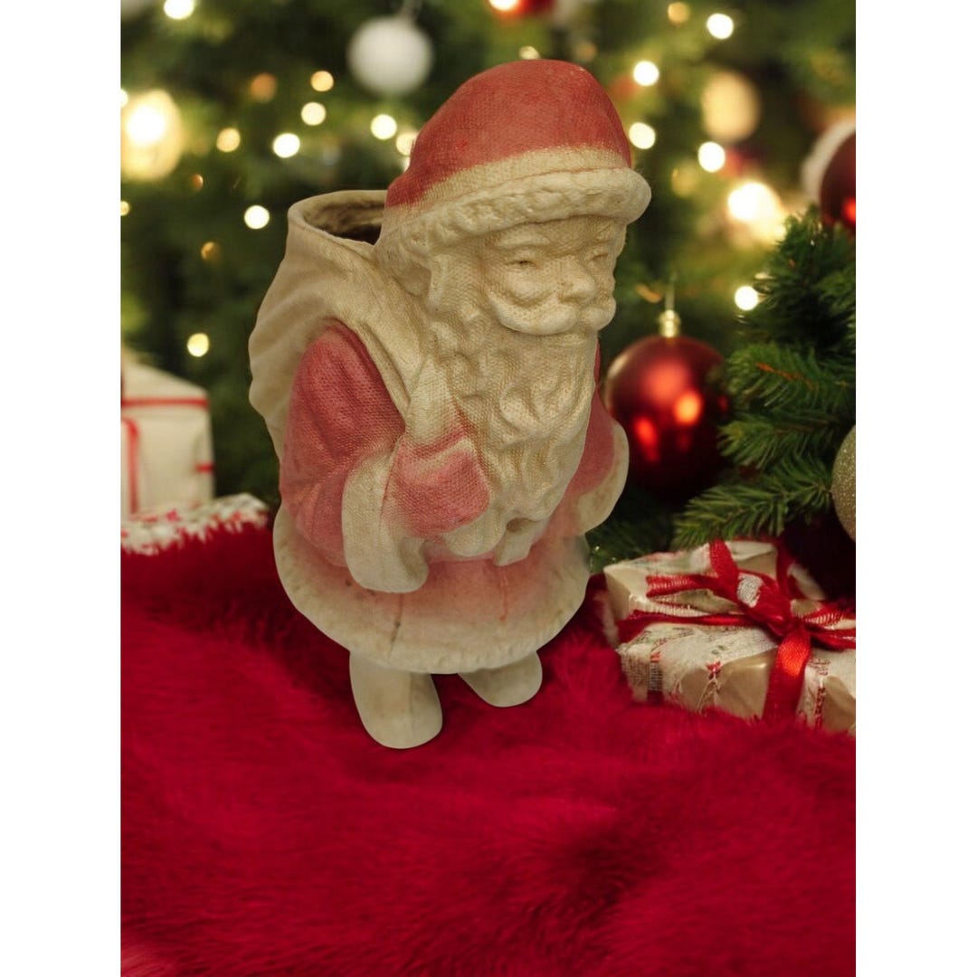 Vintage Santa Claus Paper Mache Pressed Pulp Planter, Candy Container ...