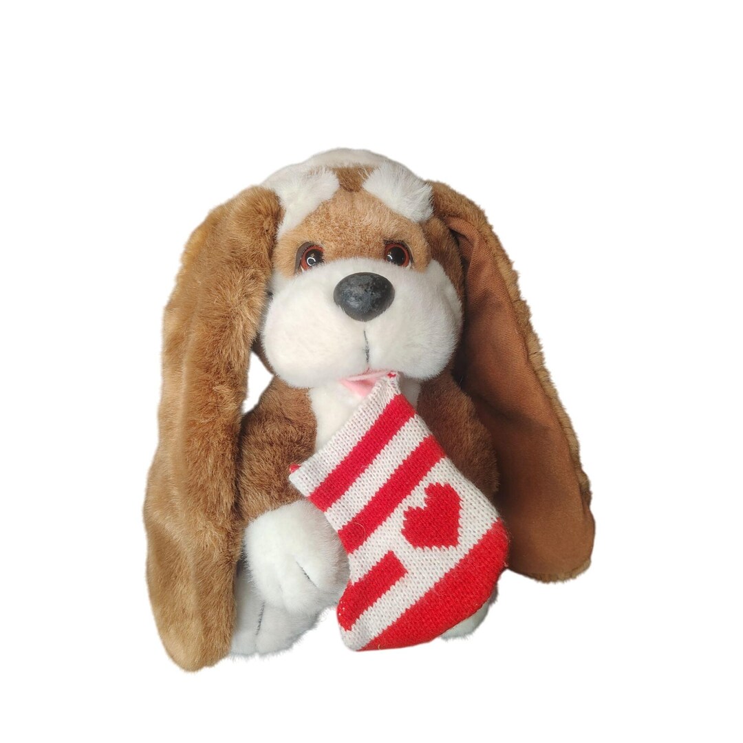 Vintage Applause Christmas Holiday Dog Plush Stuffed Toy Stocking, Red ...